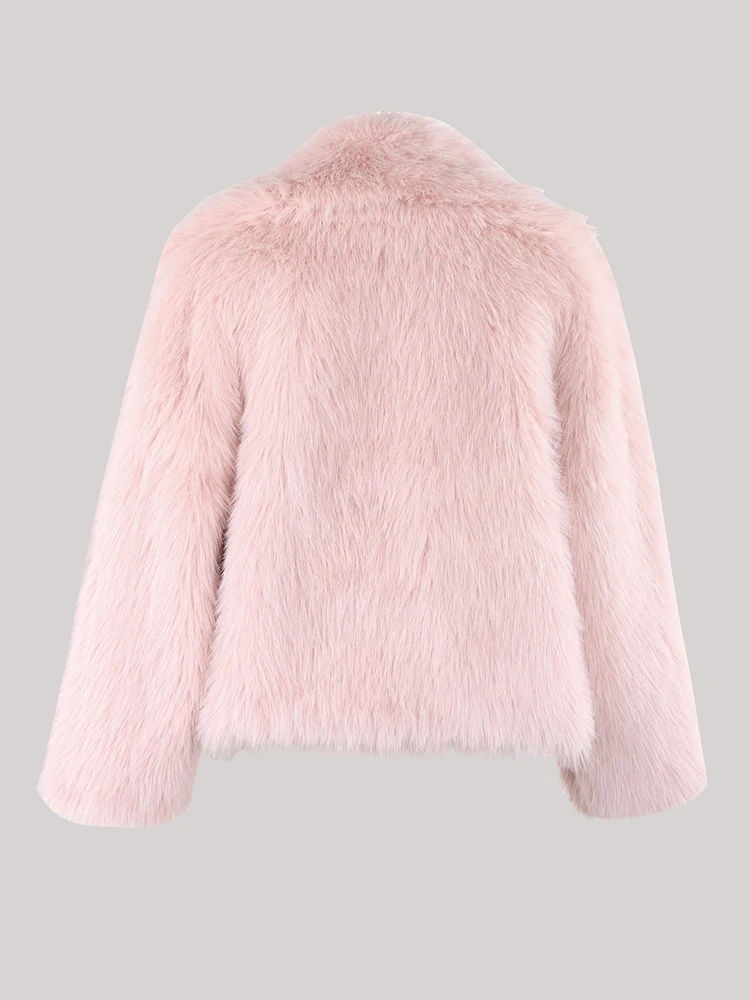 Nerazzurri Winter Short Loose Casual Hairy Soft Thick Warm Pink Faux Fur Coat Women with Big ...