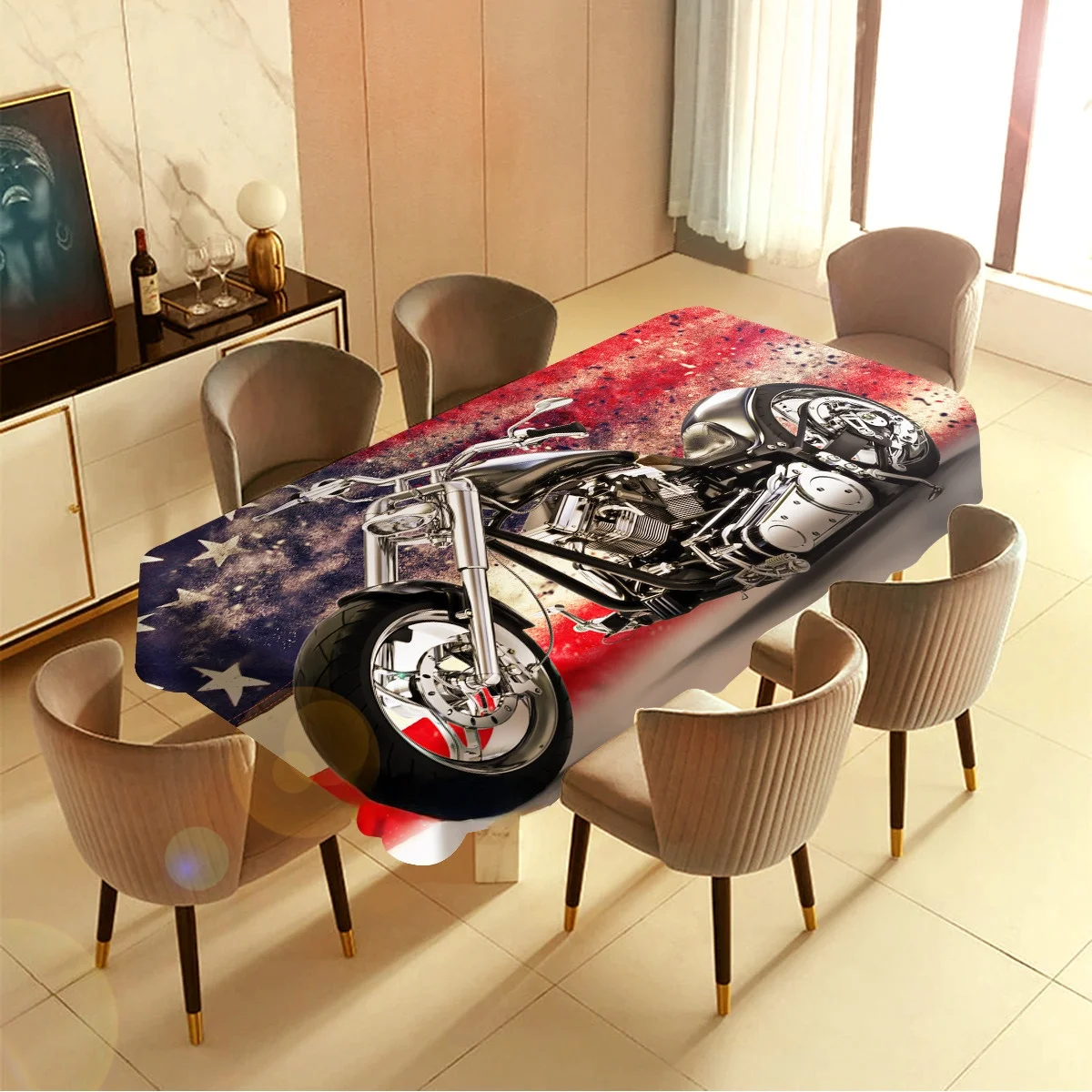 New-Black-Motorcycle-and-American-Flag-Background-Tablecloth-Square ...