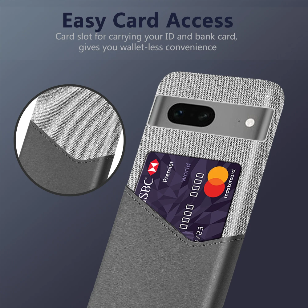 Fabric Case with Leather Card Holder Slot Design Cover For Google Pixel ...