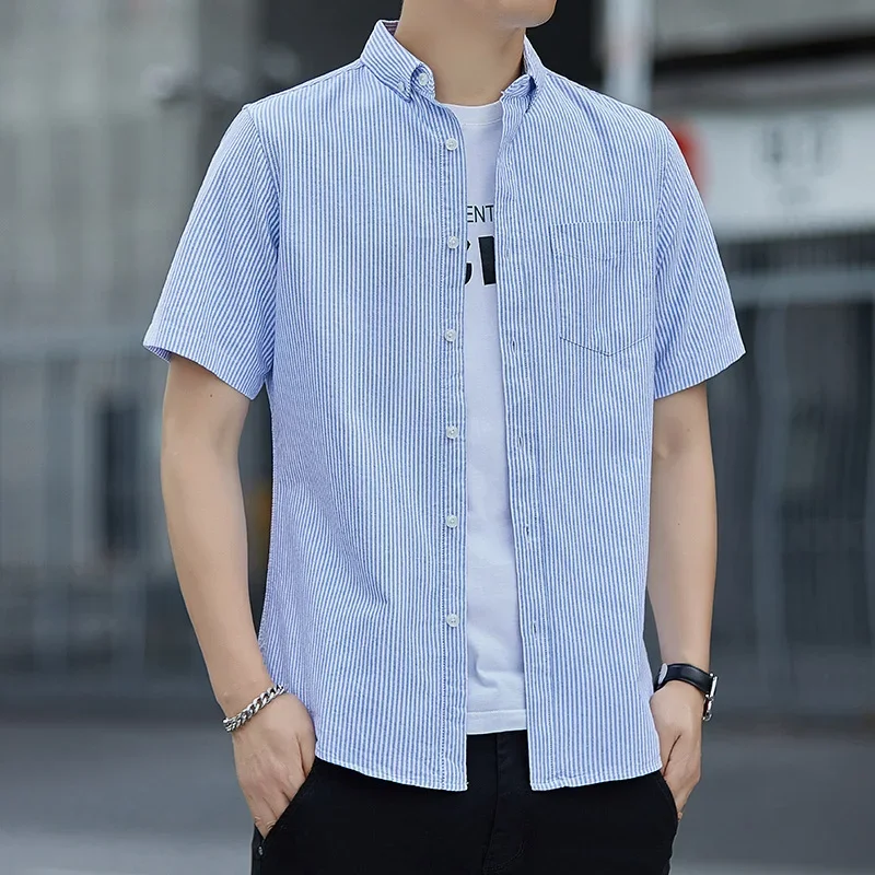 Men-s-Casual-Business-Fashion-Short-Sleeve-Cardigan-Oxford-Cloth ...