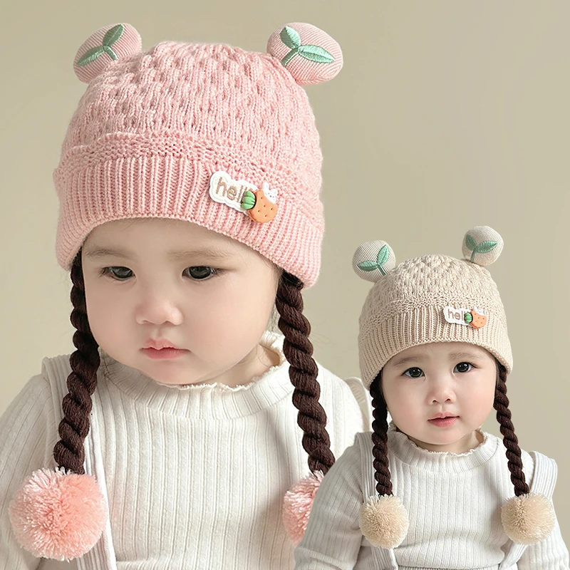 Baby Warm Beanie Sweet Cute Small Braid Girls Hat Autumn Winter Knitted ...