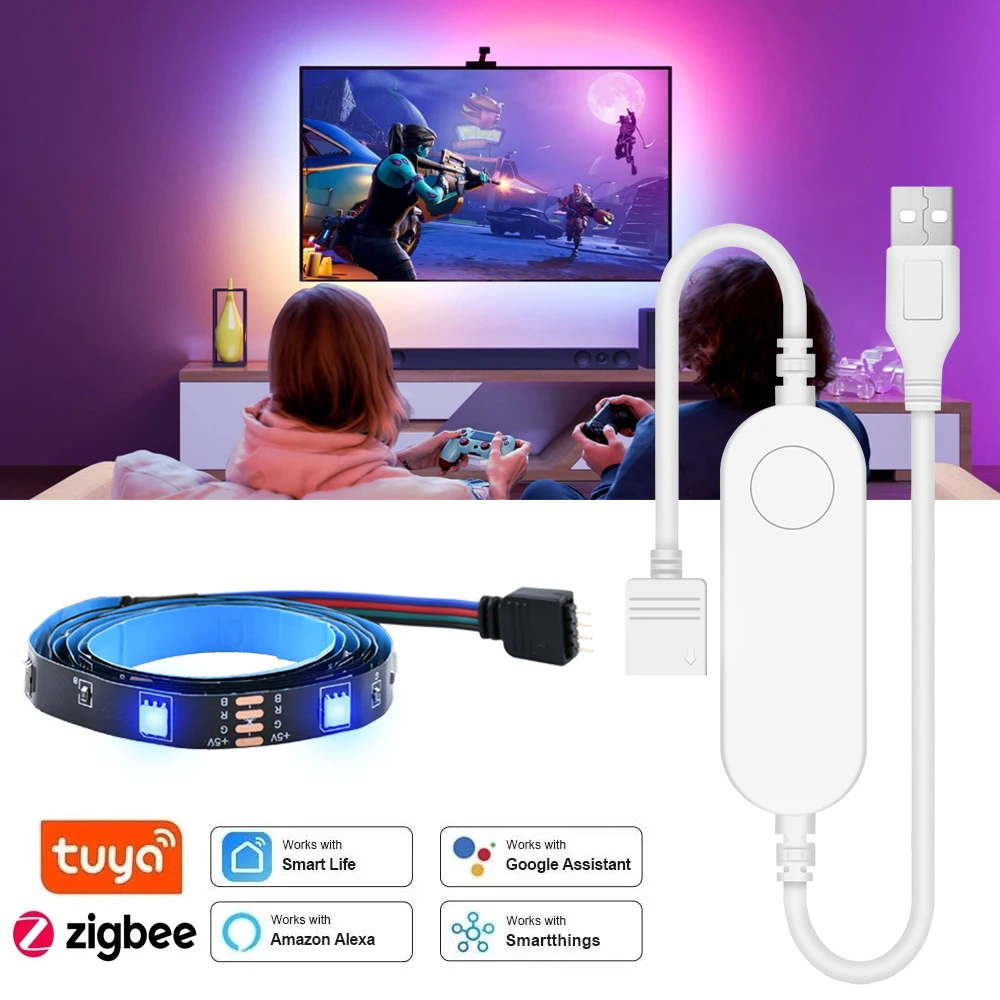 Smart Zigbee USB LED Tape Lights Tuya Wifi RGB LED Strip Light DC5V ...