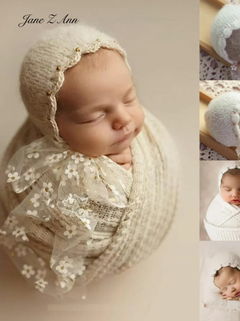 Newborn-photography-knitted-lace-strings-baby-infant-girl-hat-baby ...