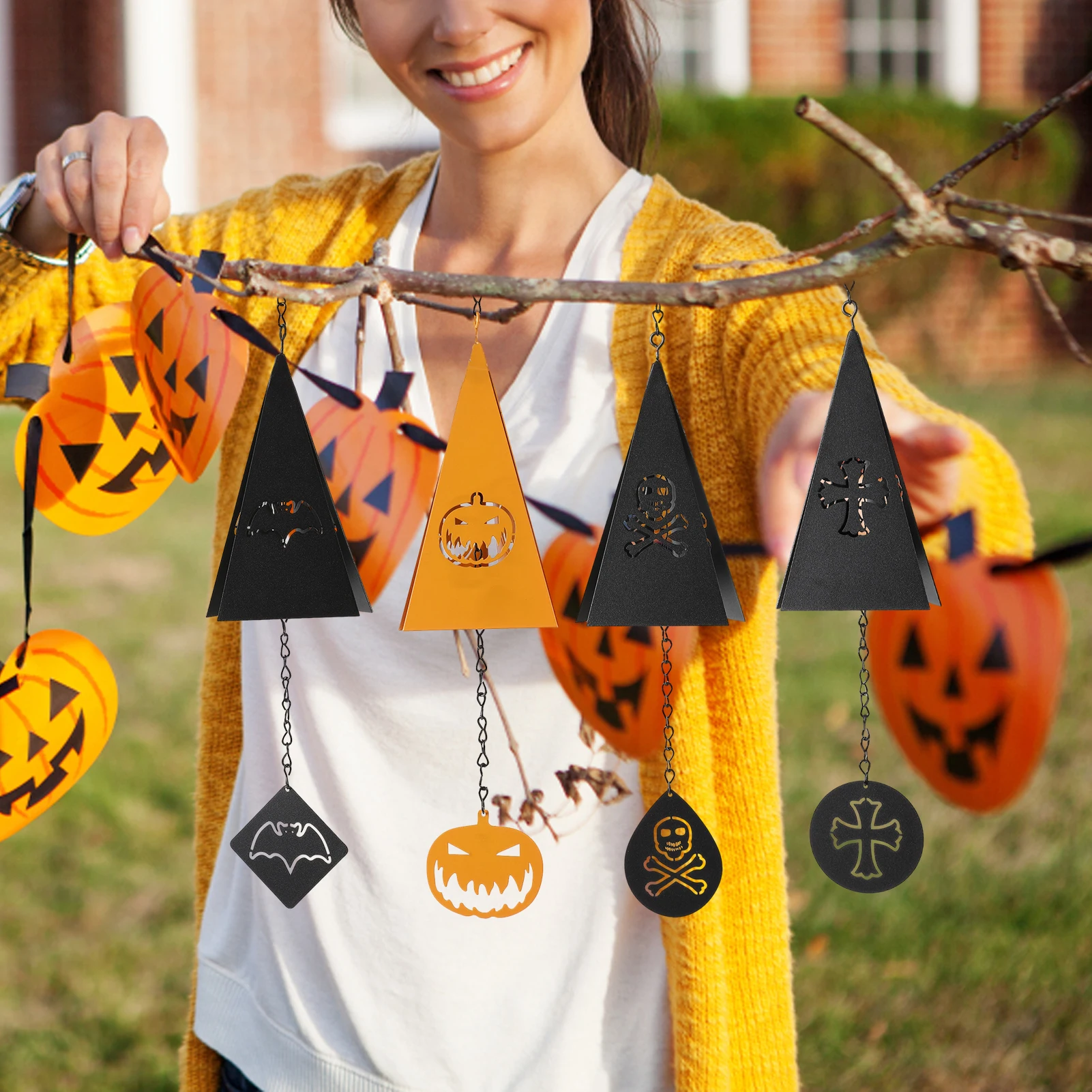 Th Halloween Iron Made Decoration Triangle Wind Chime Pendant1pcsblack ...