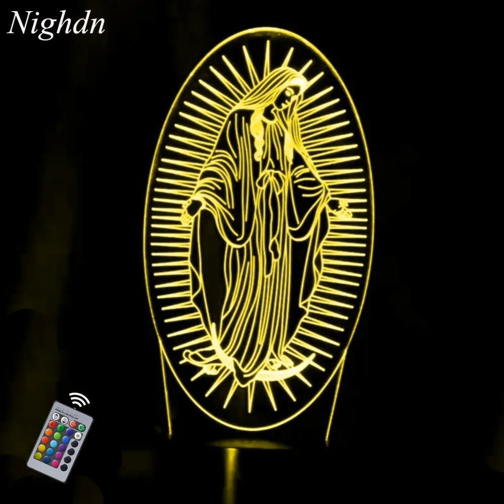 Virgin Mary Night Light Illusion Lamp 16 Color Changing Remote Control ...