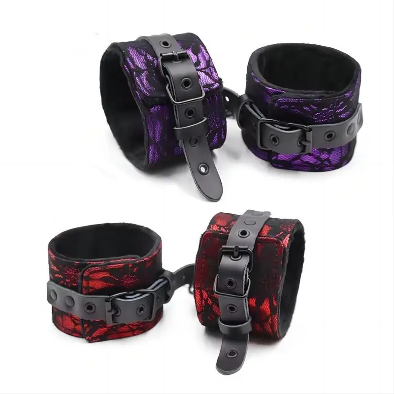 Lace-Plush-Leather-Bondage-Set-Handcuffs-Wrist-Ankle-Cuffs-Neck-Collar ...