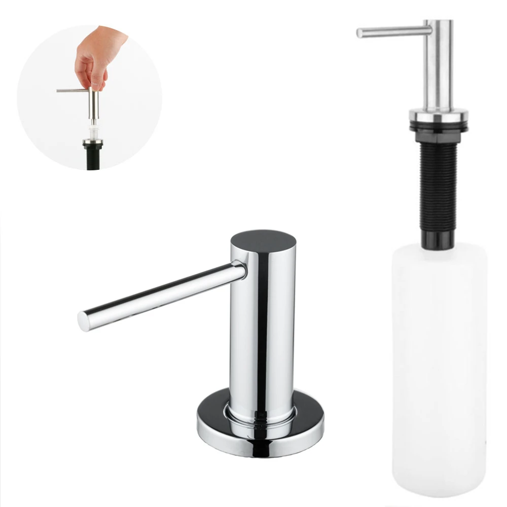 Liquid Soap Dispensers With 500ml Bottle Stainless Steel Pump For Kitchen Sink Built In Chrome ...