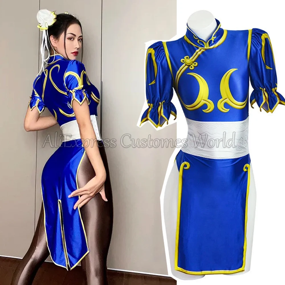 Game-Street-Chun-Li-Cosplay-Costumes-Sutorito-Faita-Blue-Cheongsam ...