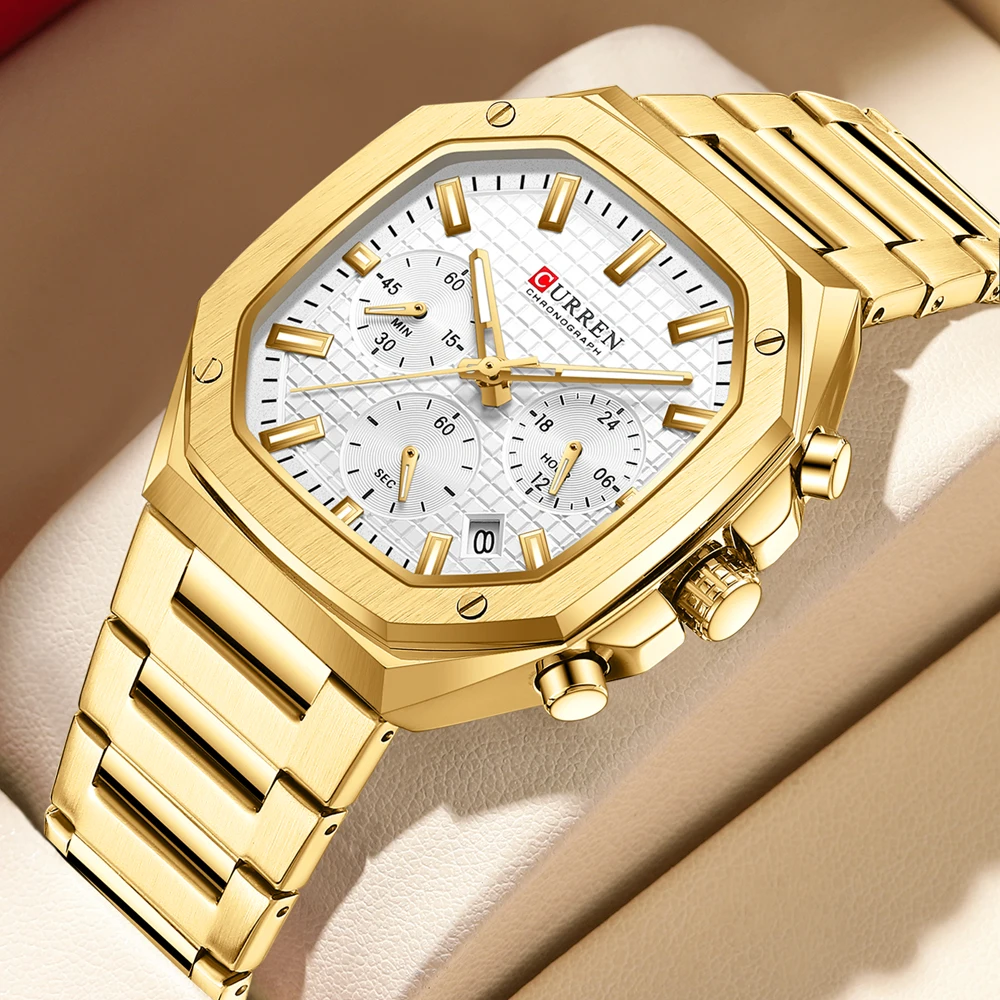 CURREN Fashion Men's Wristwatches White Chronograph Dial Classic Sporty ...