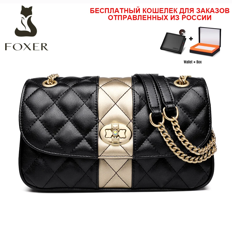 FOXER Fashion Split Leather Lady Shoulder Bag Female Diamond Lattice ...
