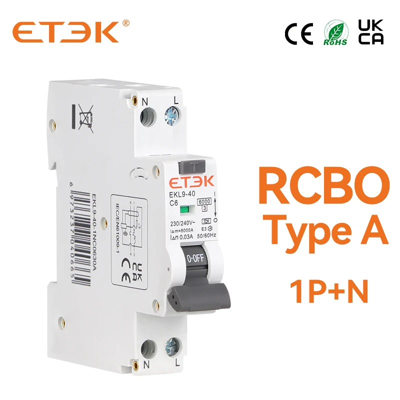 Etek Rcbo Type A Residual Automatic Circuit Breaker 6ka 1p+n 2p 16a 20a With Over Current ...