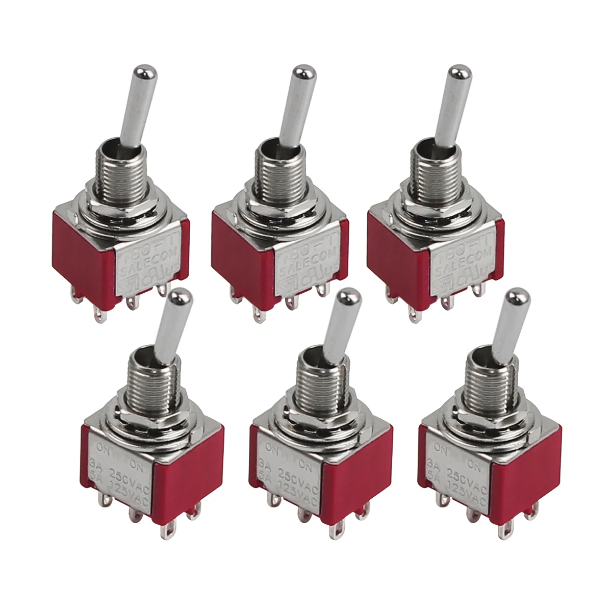 New 6pcs Red Mini 2 Way Toggle Switch Ac 120v250v 5a2a On/on 6 Pins For ...