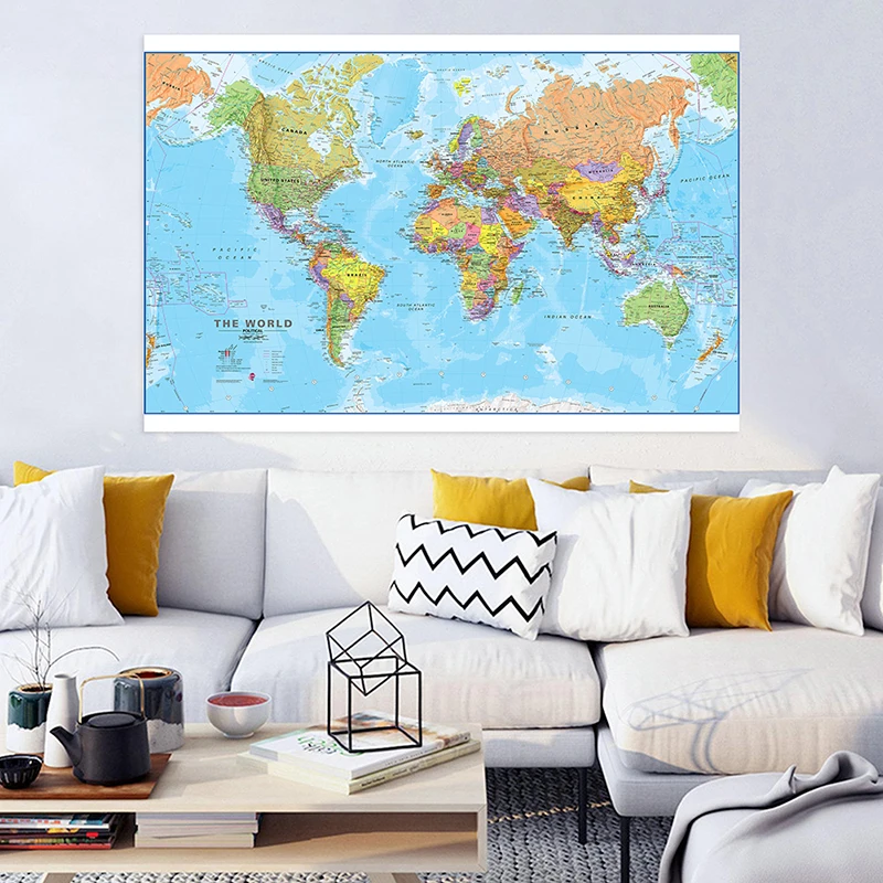 150-100cm-Political-Map-of-The-World-Detailed-Wall-Poster-Clear-Printed ...