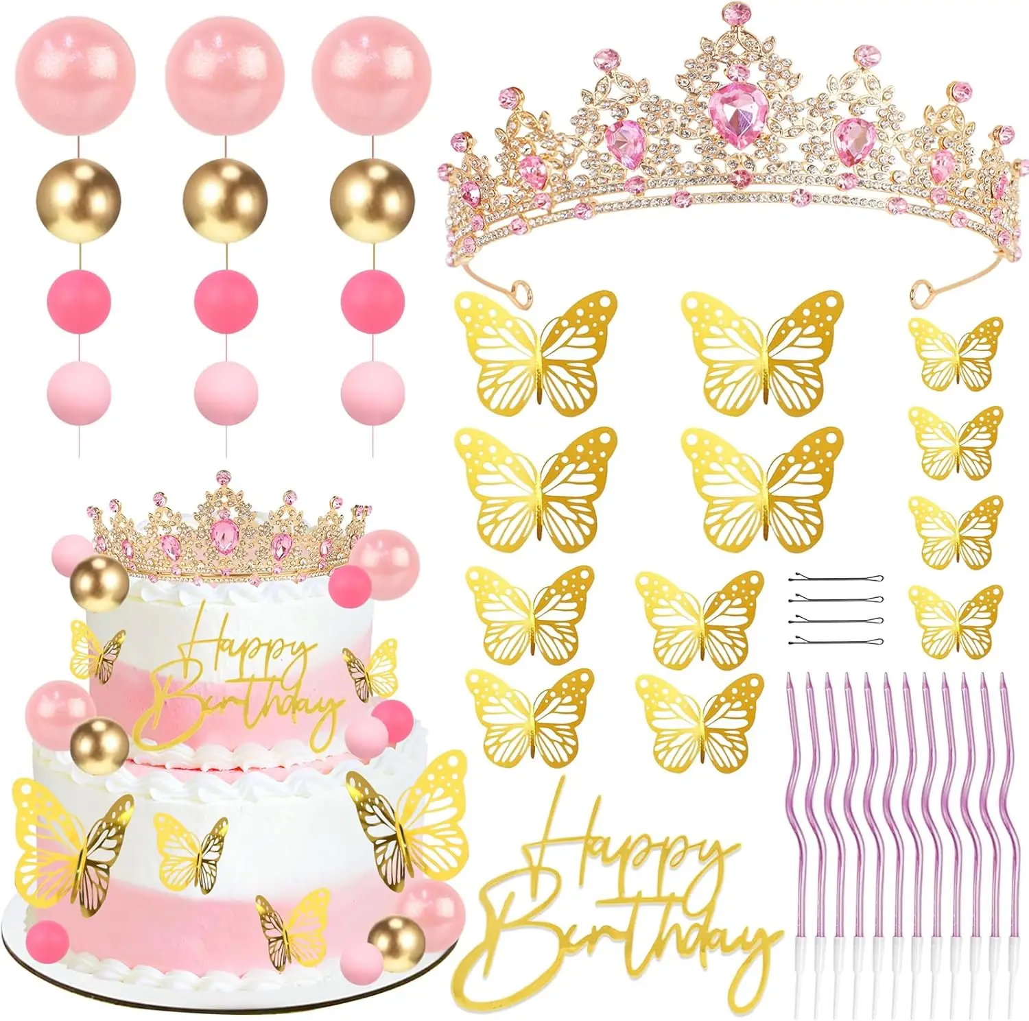 Crown Cake Topper, Corona Para Pastel Candles Balls Butterflies Cake ...