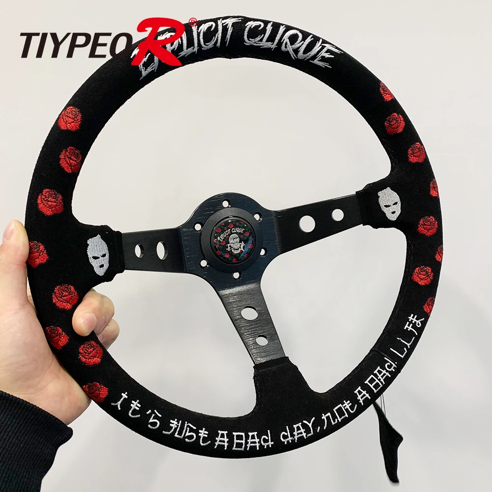 14-inch-350mm-Universal-Suede-Leather-JDM-Car-Steering-Wheel-Rose ...