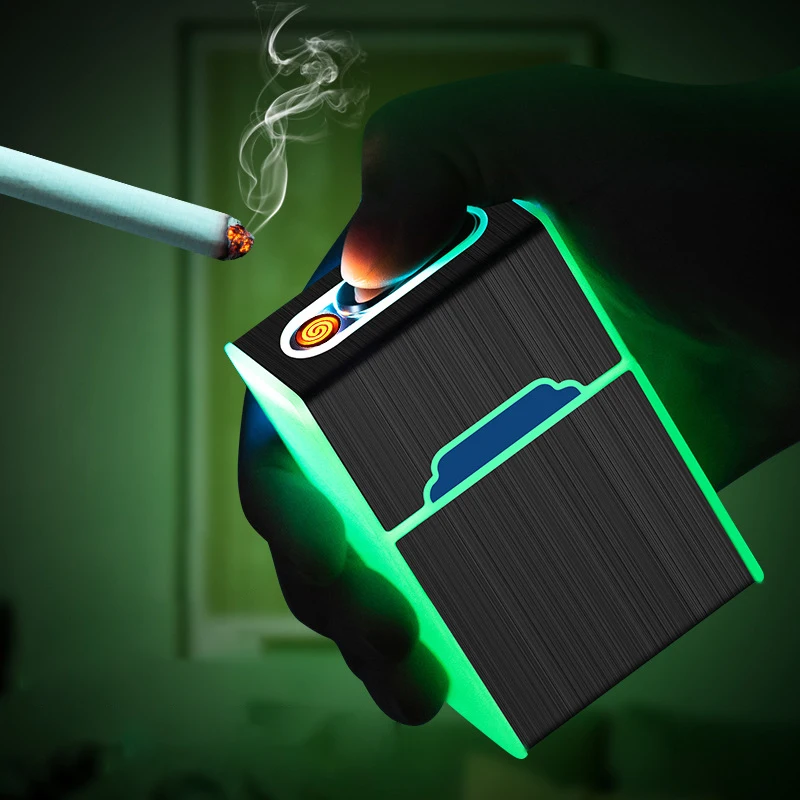 New-2-In-1-Luminous-Cigarette-Case-20pcs-USB-Rechargeable-Cigarette ...
