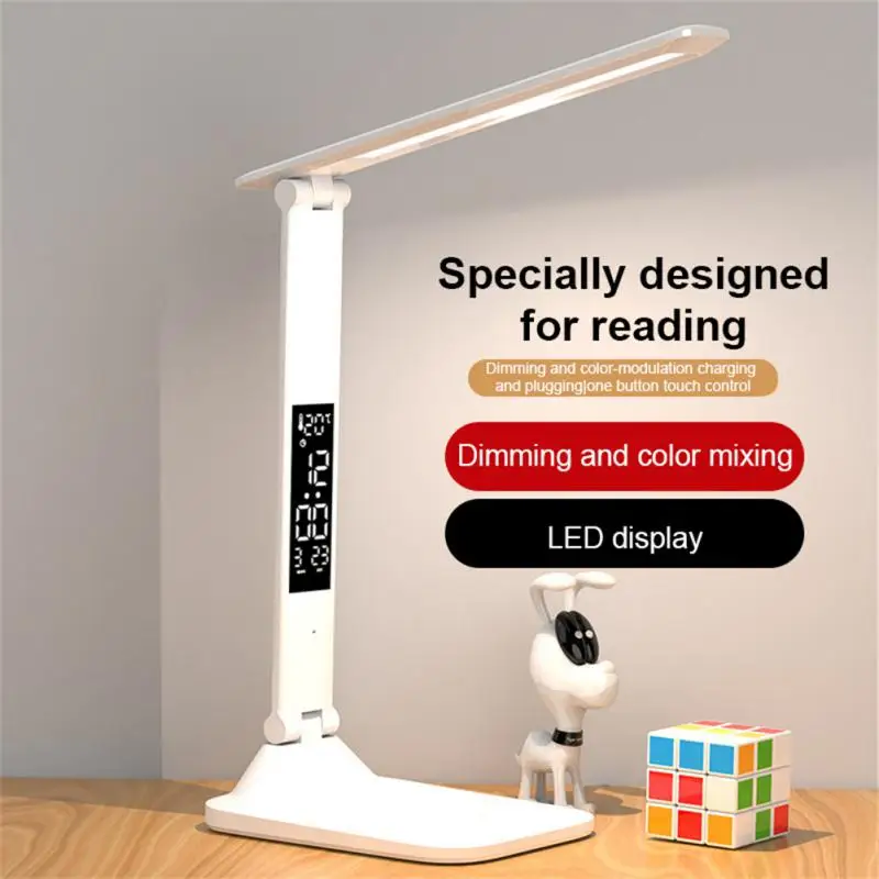 Led 책상 램프 Usb 터치 밝기 조절 눈 보호 테이블 램프 달력 온도 시계 야간 조명 공부 독서 램프 데스크 조명 밝기