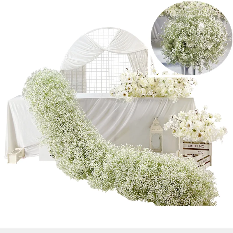Ivory-Rose-White-Gypsophila-Baby-Breath-Flower-Row-Arrangement-Wedding ...