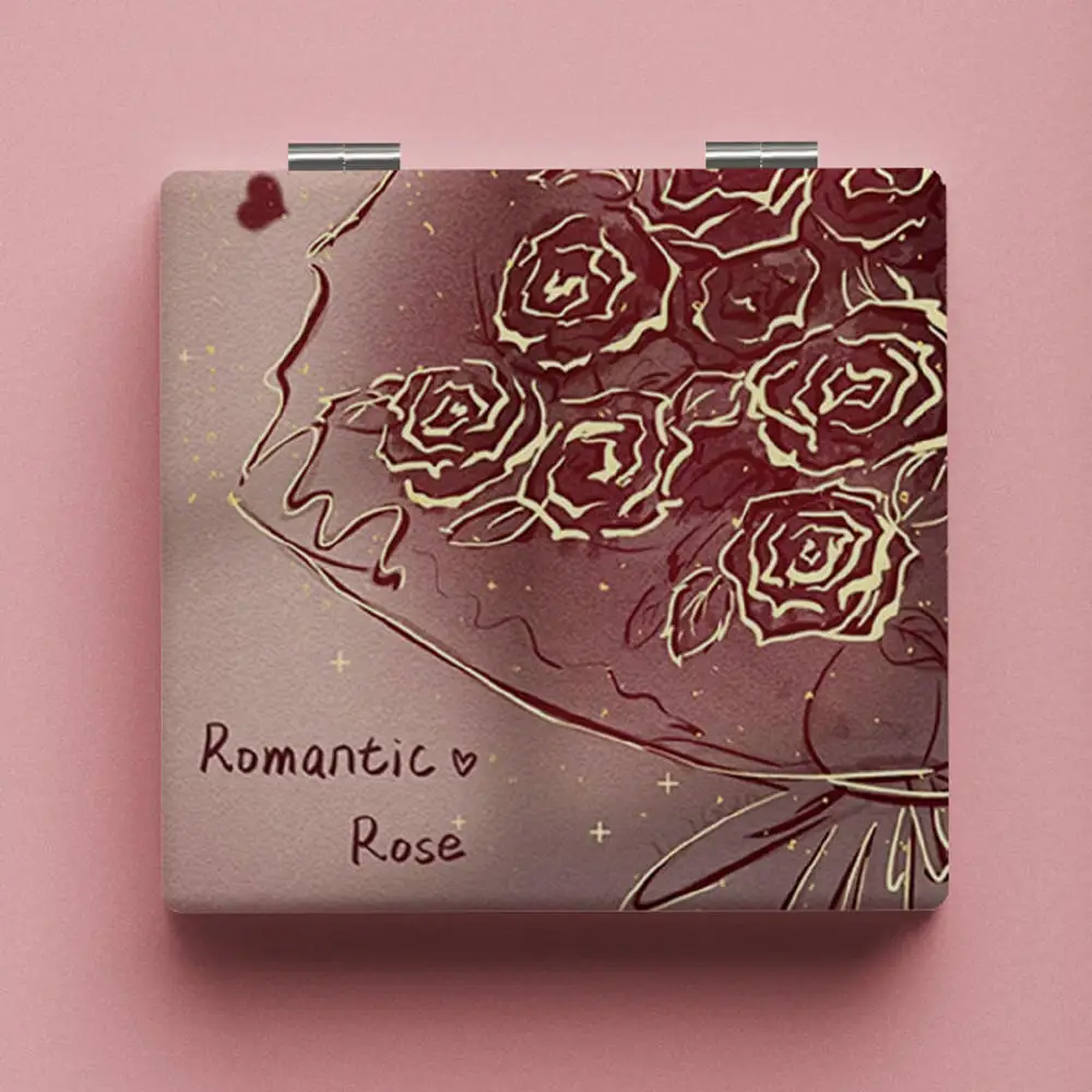 Portable-Double-Sided-Folding-Makeup-Mirror-Rose-Square-Magnifying ...