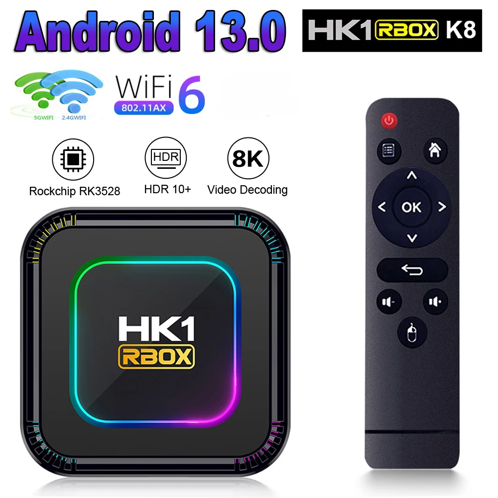 HK1 RBOX K8 For Android 13.0 Smart TV Set Top Box RK3528 4GB128GB2.4G 5G WIFI 6 BT 5.0 8K Video ...