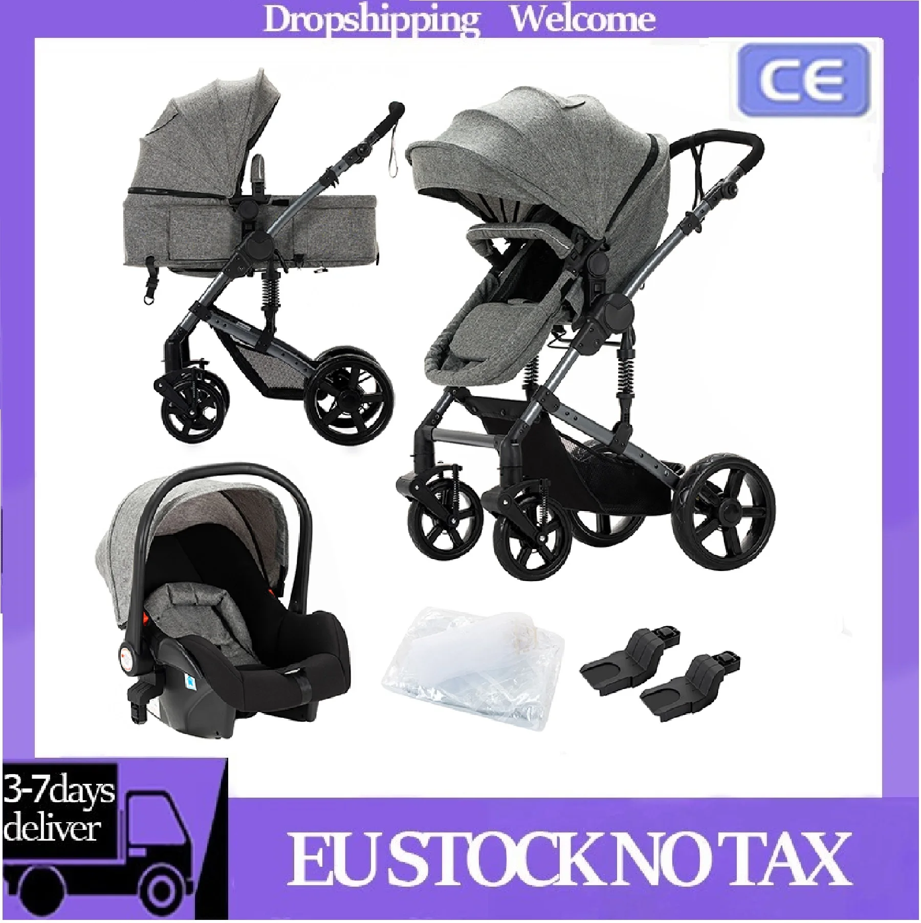 Portable-Baby-Folding-Strollers-Baby-Trolley-3-in-1-Baby-Walker-High ...