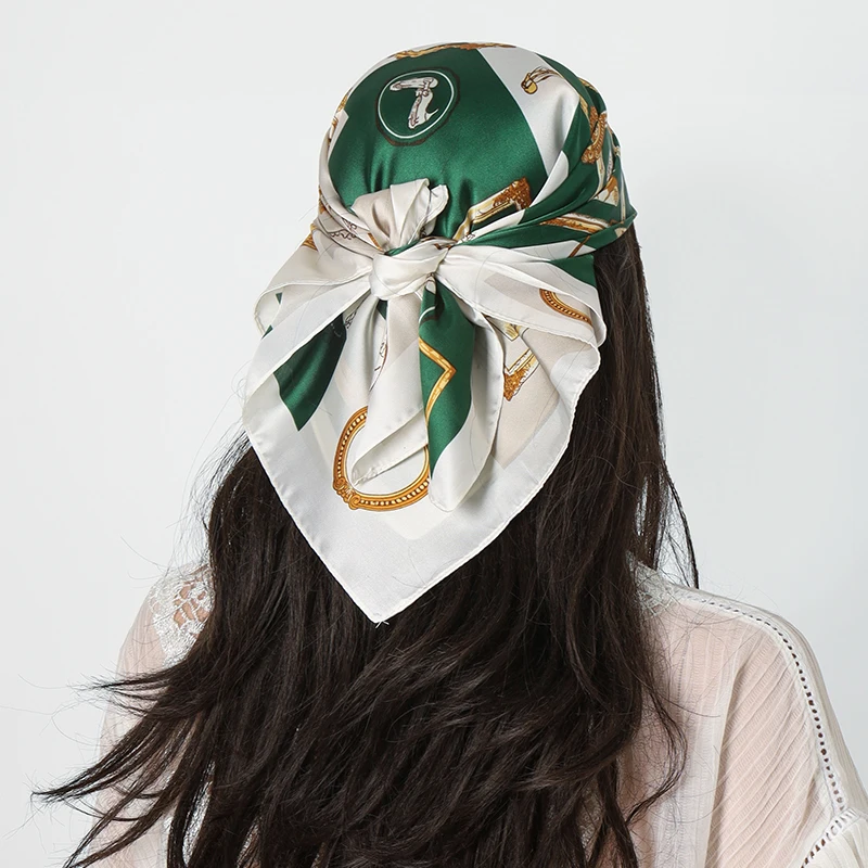 70cm Silk Feeling Square Scarf Women Chain Print Shawl Fashion ...