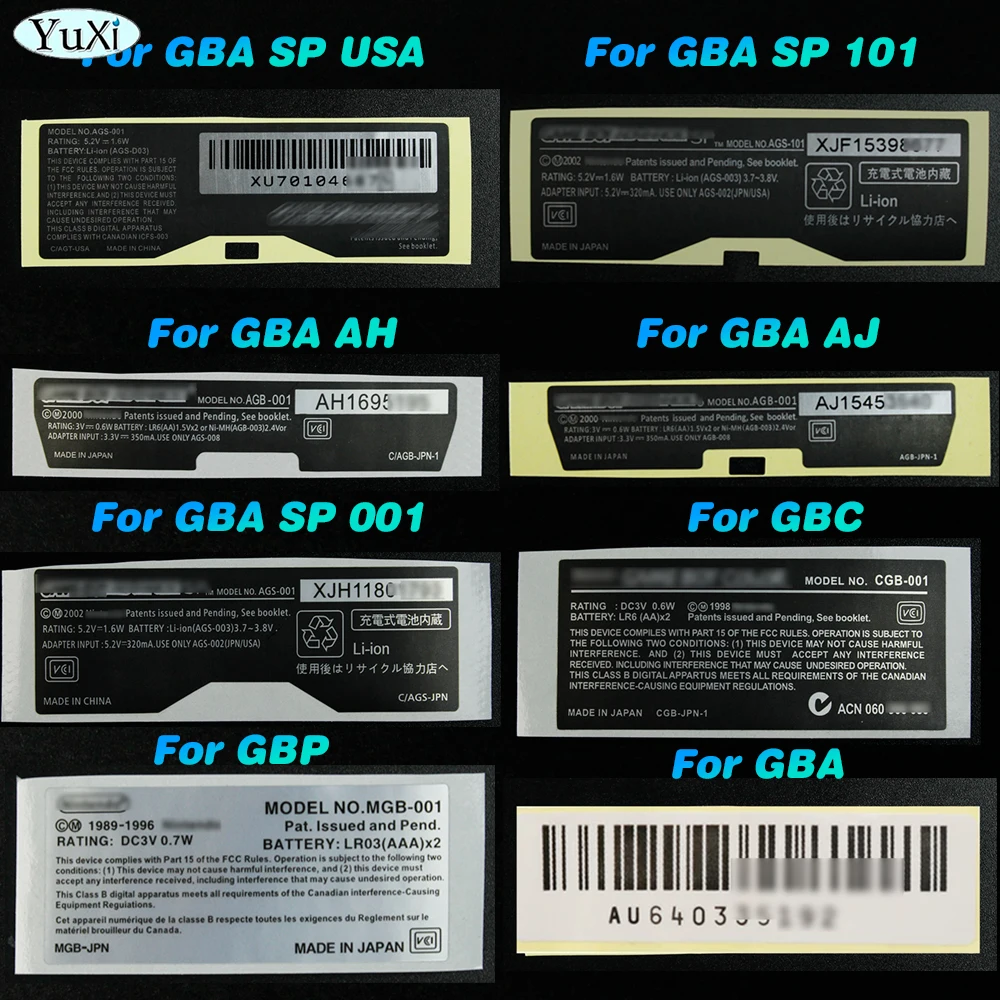10Pcs-New-Lables-Back-Stickers-For-Gameboy-Advance-GBA-SP-GBC-Color ...