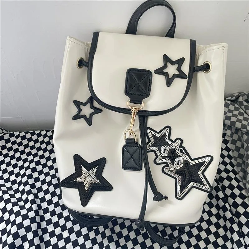 Women-s-Fashion-Y2K-Backpack-Luxury-Designer-Star-Pattern-White ...