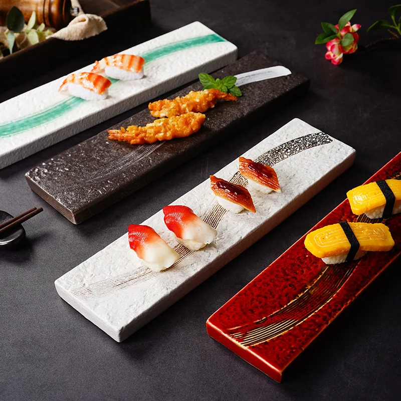 Japanese-Cuisine-Sushi-Stone-patterned-Rectangular-Bird-roasting-Plate ...