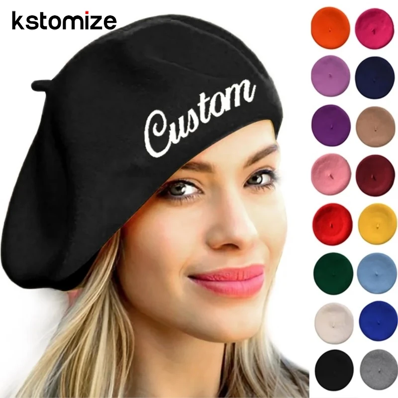 Custom Embroidery Logo Text Women Men Beret French Artist Warm Wool ...