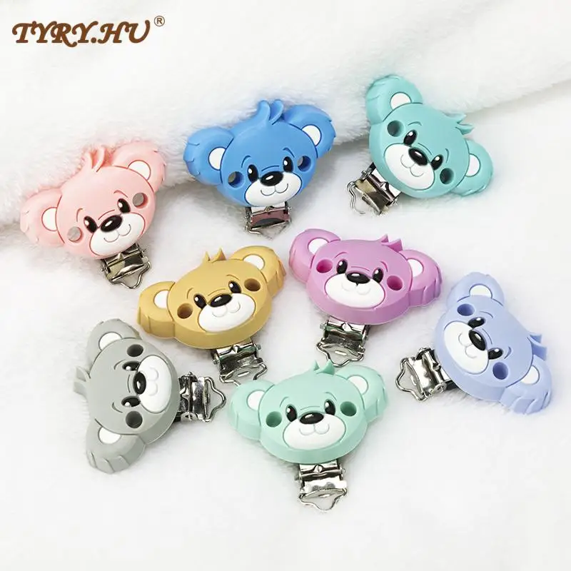 TYRY.HU 2PC Silicone Bear Baby Pacifier Chain Clip Holder DIY Teething ...