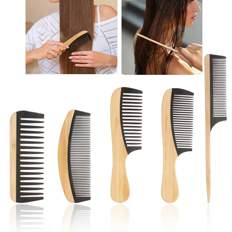 Natural-Bamboo-Wooden-Tail-Wide-Tooth-Hair-Combs-Anti-Static-Hair-Care ...