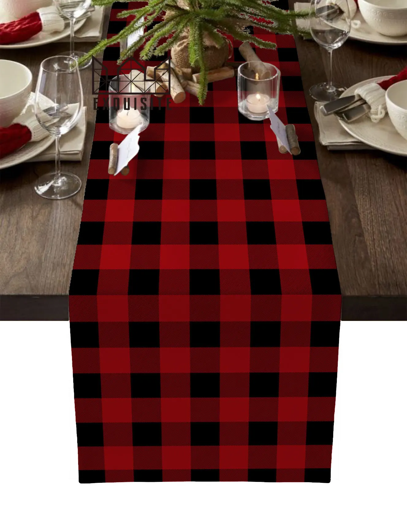 Pastoral-Style-Black-And-Red-Plaid-Dinning-Table-Decoration-Coffee ...