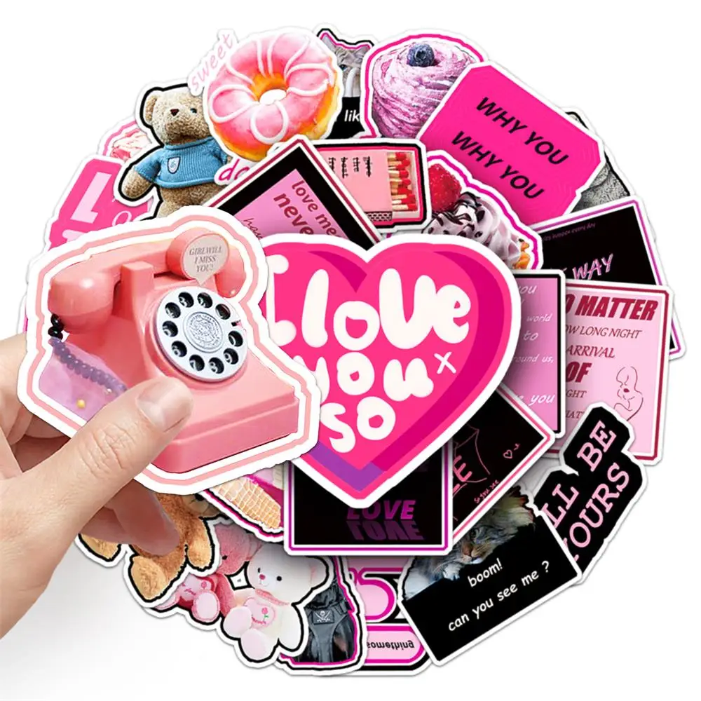 50-Pink-Ink-Graffiti-Hand-Account-Stickers-Fashion-Cartoon-Cute ...