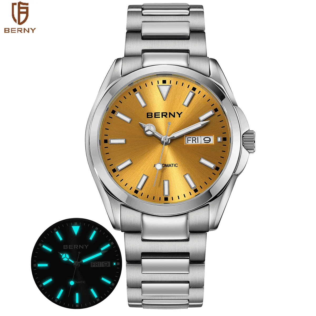 Berny Sapphire Mechanical Watch Men Super Luminous Day-date Self-wind Automatic Wristwatch SEIKO ...