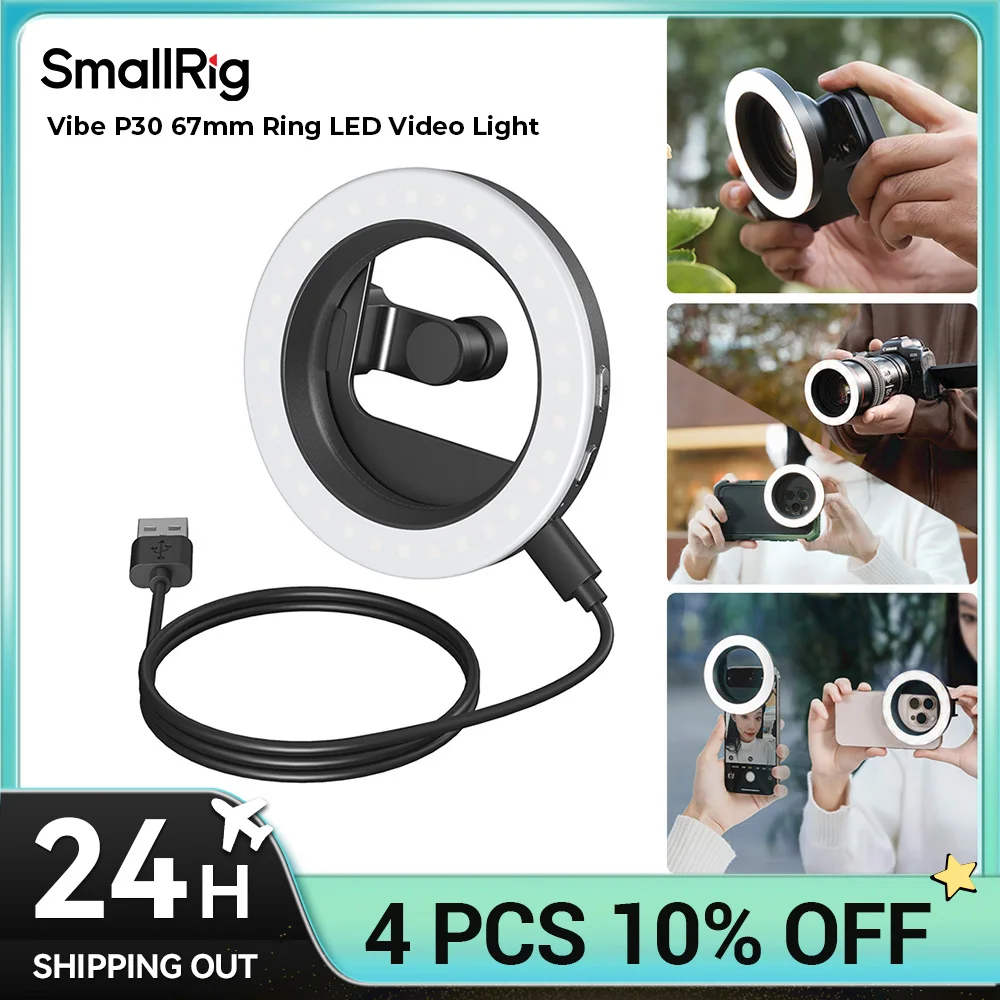 SmallRig Vibe P30 67mm Ring LED Video Light Lightweight Ring Fill Light ...