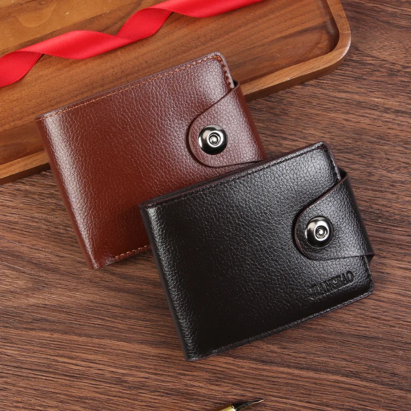 Leather Men's Bifold Wallets Zipper Coin Purse Anti-Theft Magnetic ...