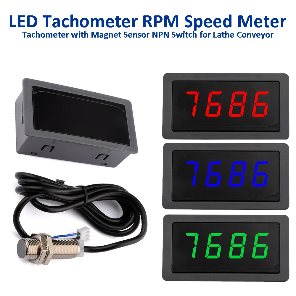 DC8-24V 4 Digital LED Tachometer RPM Gauge Speed Meter High Precision ...