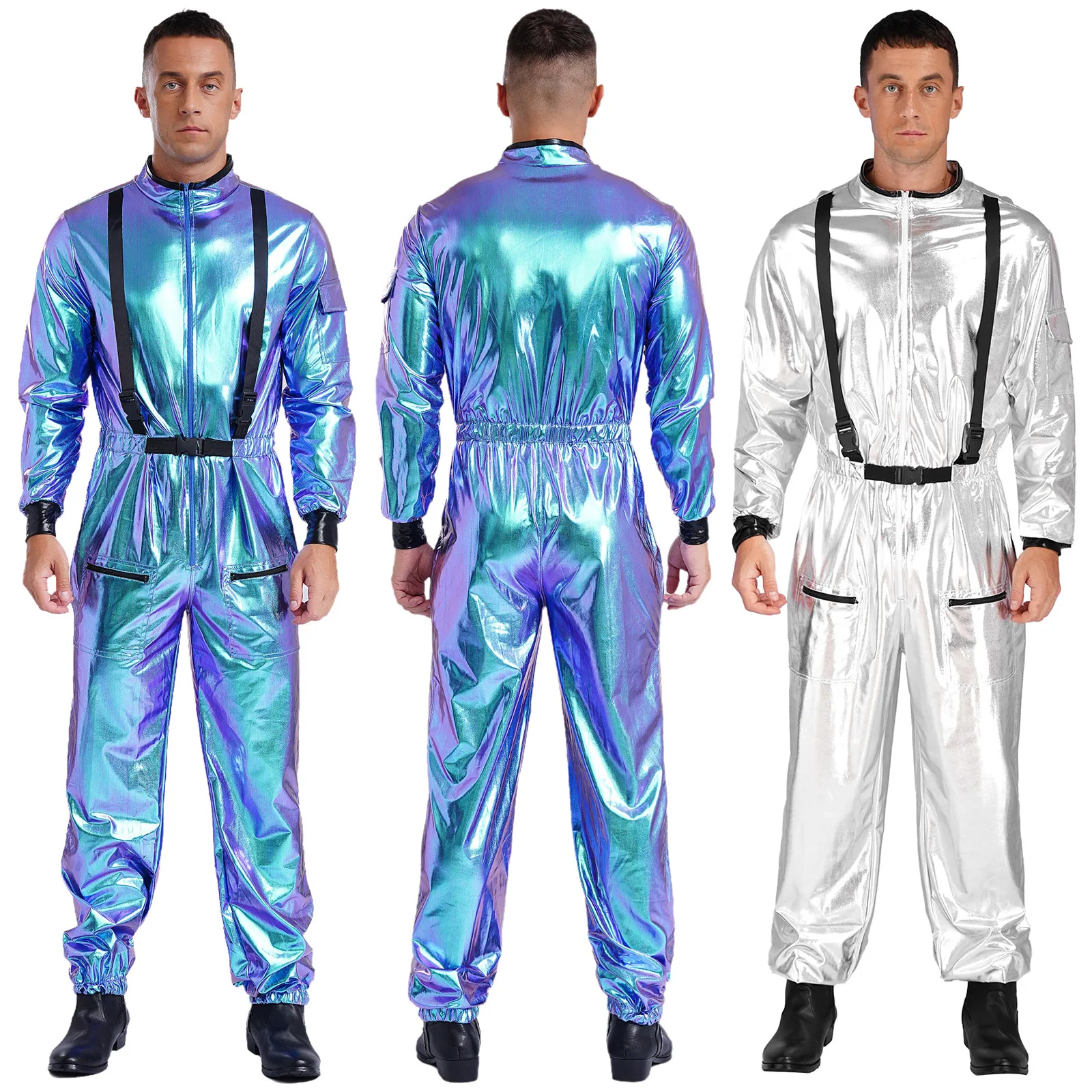 Mens Astronaut Costume Halloween Space Man Alien Robot Theme Party Role ...