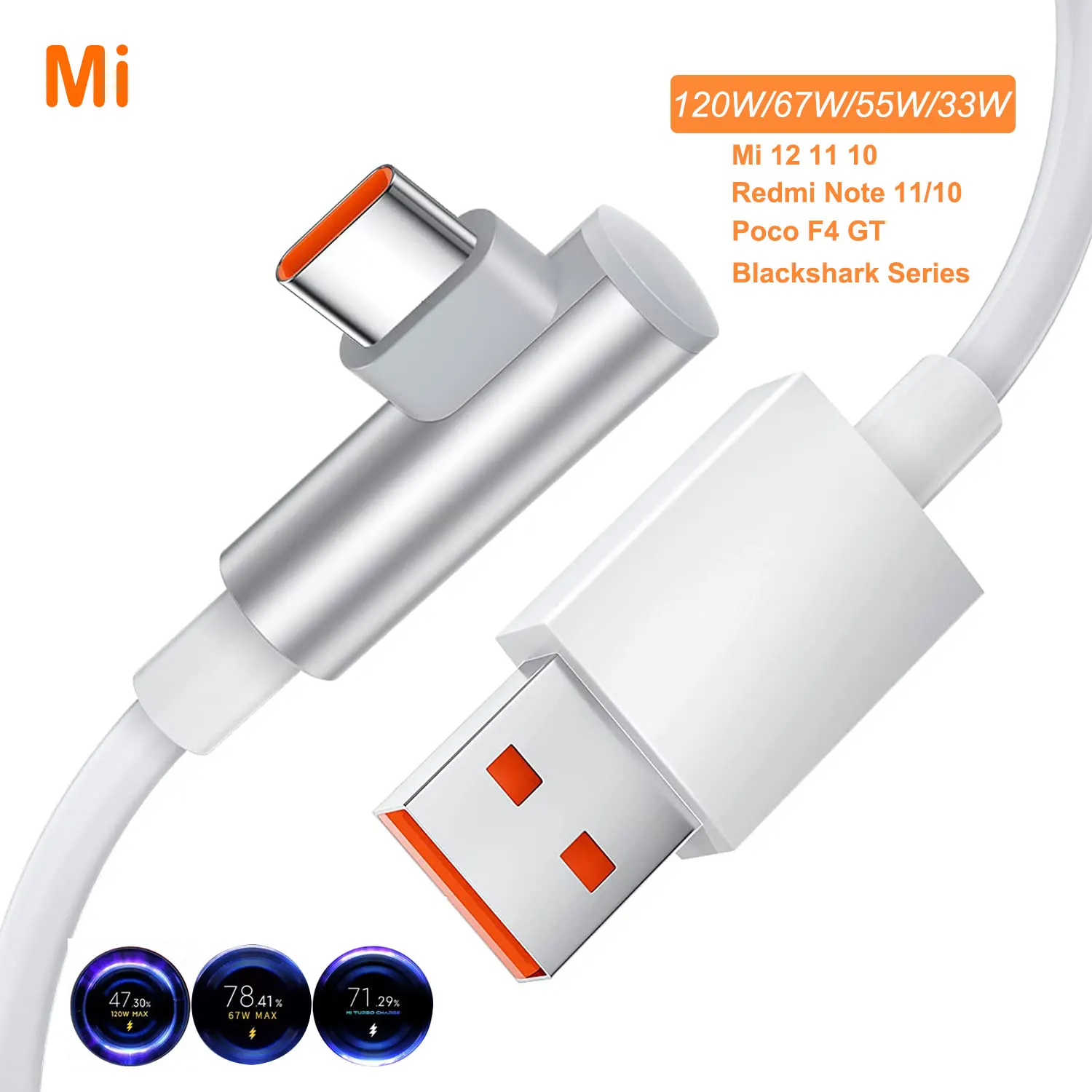 For-Xiaomi-Cable-120w-Turbo-Charger-Usb-C-Cabos-Elbow-90-Degree-Fast ...