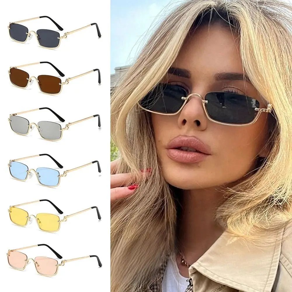 Trendy-Small-Square-Women-s-Sunglasses-Metal-Half-Frame-Sun-Glasses ...