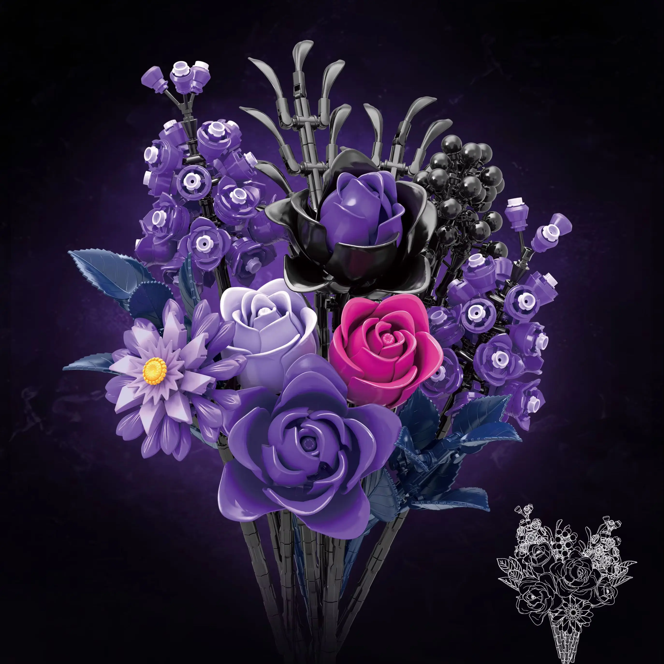 MOC Gothic Purple Rose Grace Botanica Building Blocks Set Artificial ...