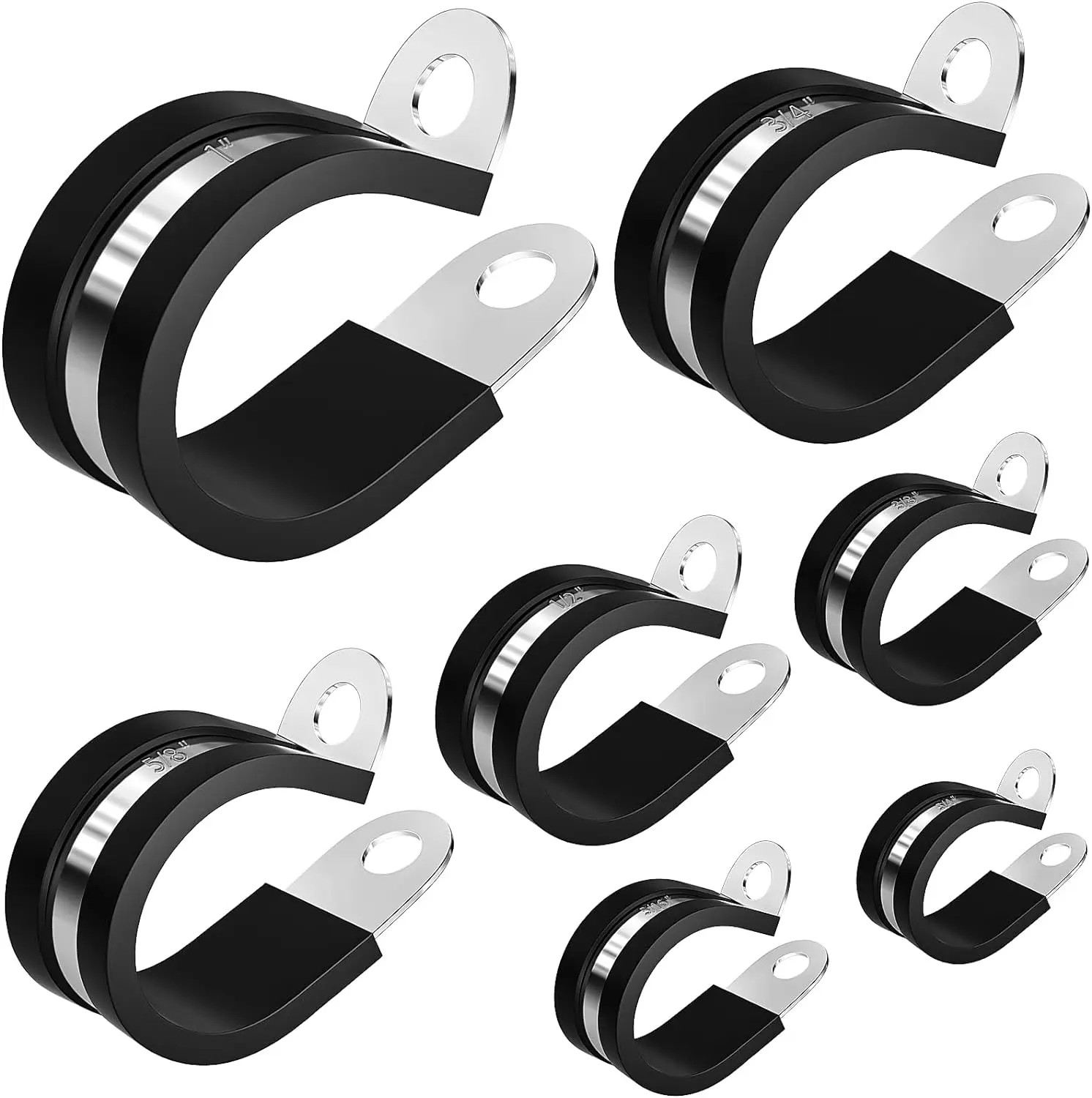 24PCS-Stainless-Steel-Rubber-Lined-P-Clips-R-type-Cable-Mounting-Pipe ...