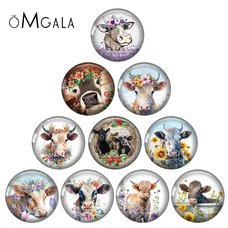 New-Flower-Cattle-Head-Art-Paintings-10pcs-12mm-18mm-20mm-25mm-Round ...