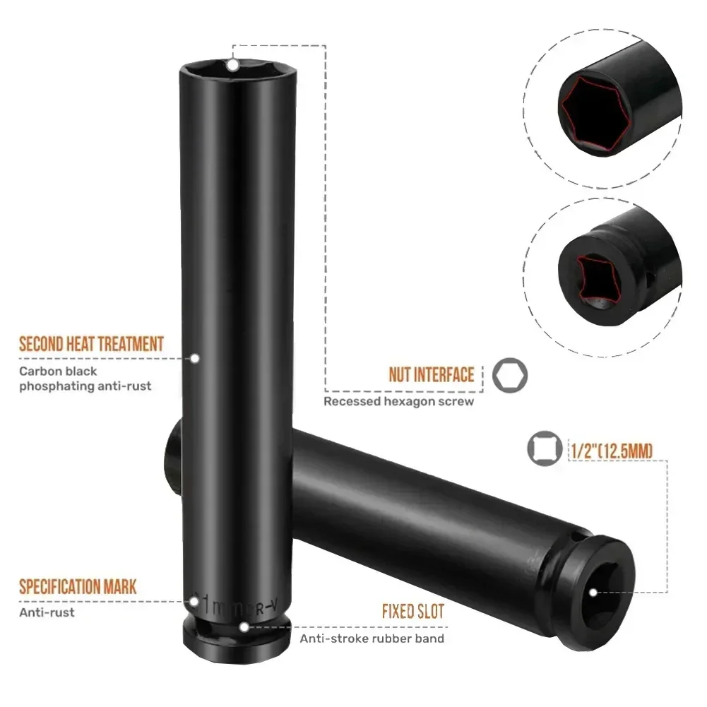 1pc 1/2'' Drive Socket Hex Adapter 200mm Impact Wrench Socket 14-32mm ...
