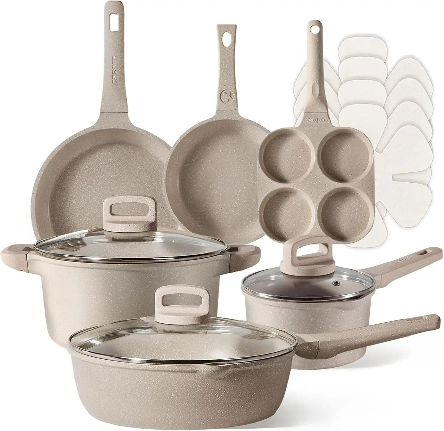 6pcs Kitchen Pots and Pans Set Non Stick Taupe Nonstick Cookware Set ...