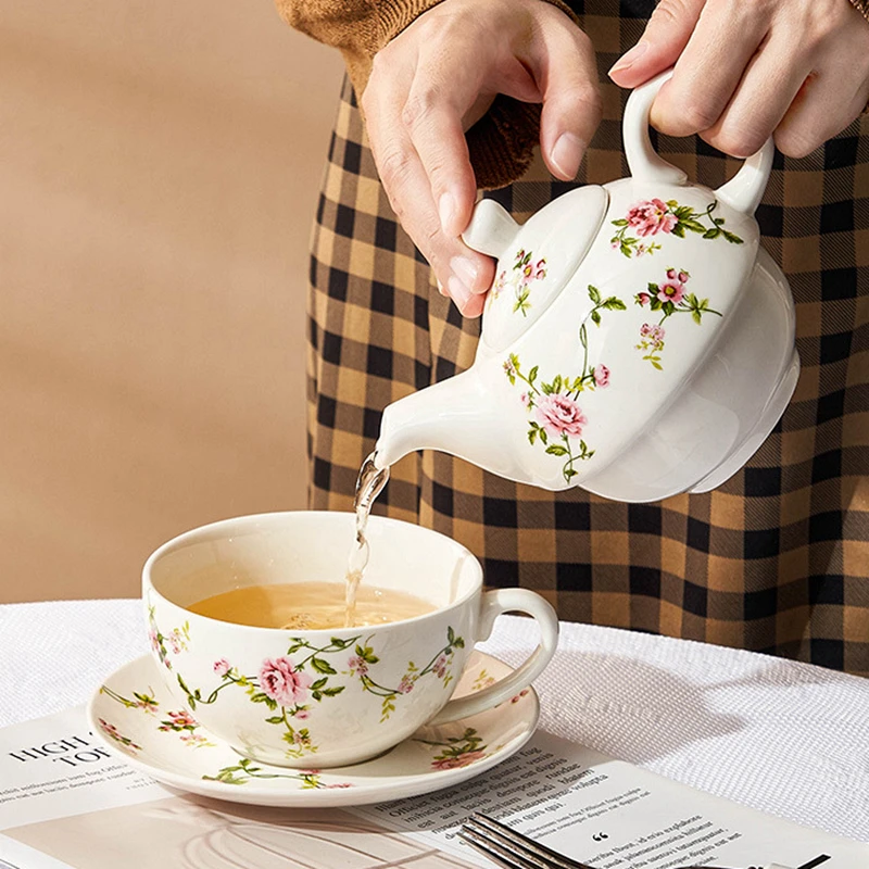 480ml Flower Tea For One Set Ceramic Teapot Tea Cup Saucer Porcelain ...