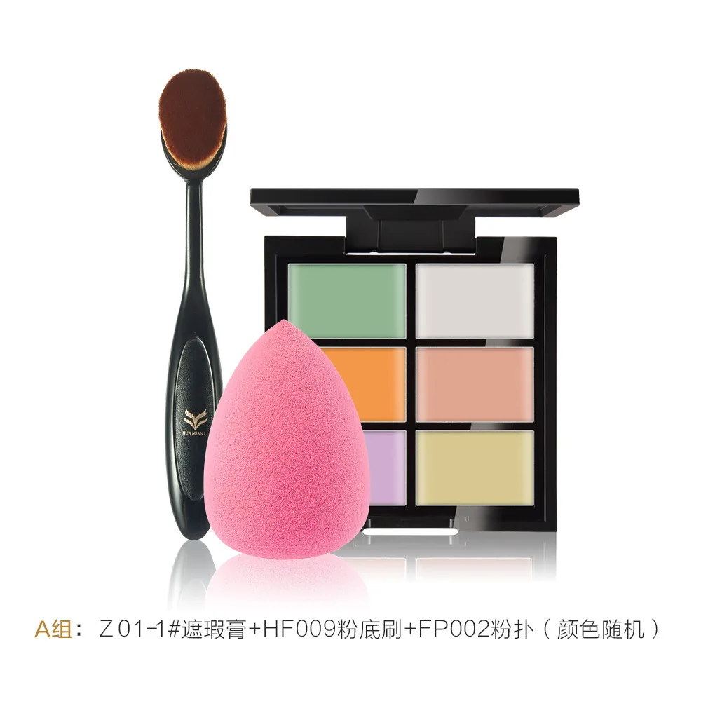 Maquiagem-6-Colors-Concealer-Brush-Water-Puff-Makeup-Kit-Highlighter ...
