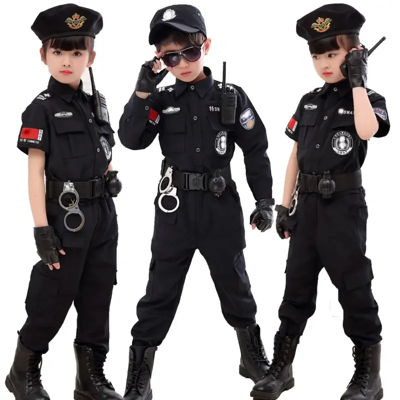 Children Policeman Uniform Cosplay Costumes Kids Police Top Pants Hat ...