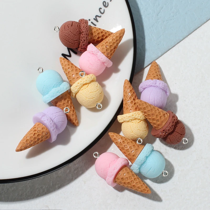 10Pcs Cute 3D Simulation Food Ice Cream Resin Charms Earrings Keychains ...